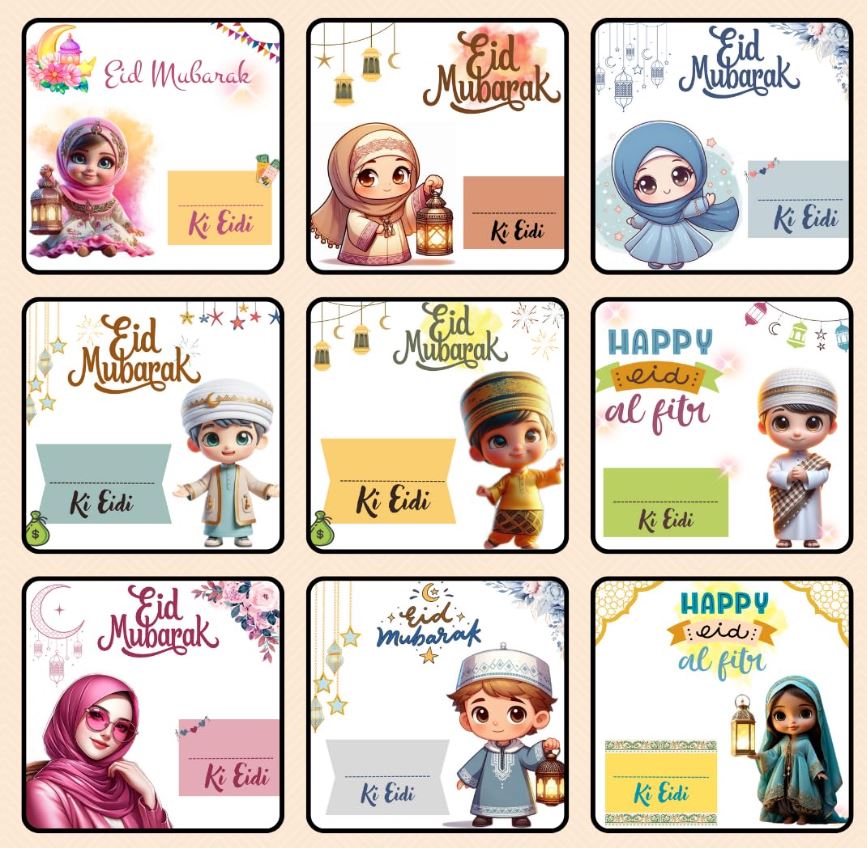 Eid mubarak PACK OF 24 Eidi Card With Cuts For Keeping Currency Notes ...